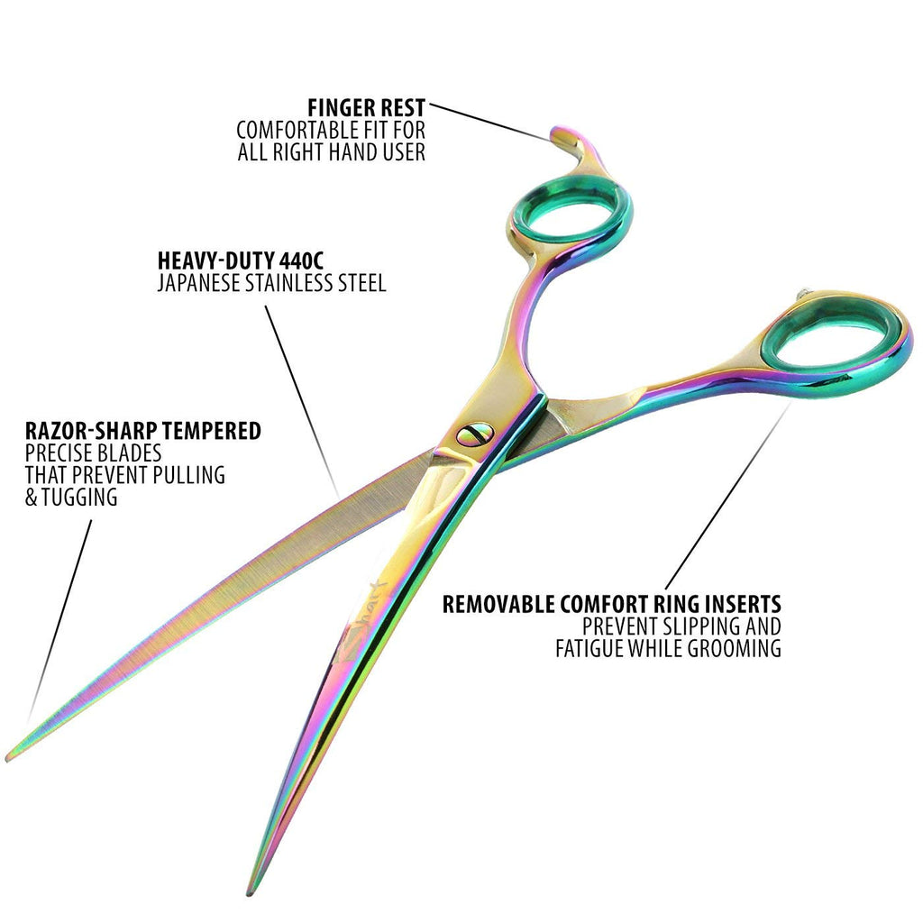 SHARF Professional 8.5 Rainbow Pet Grooming Scissors Dog Shears Curved ...